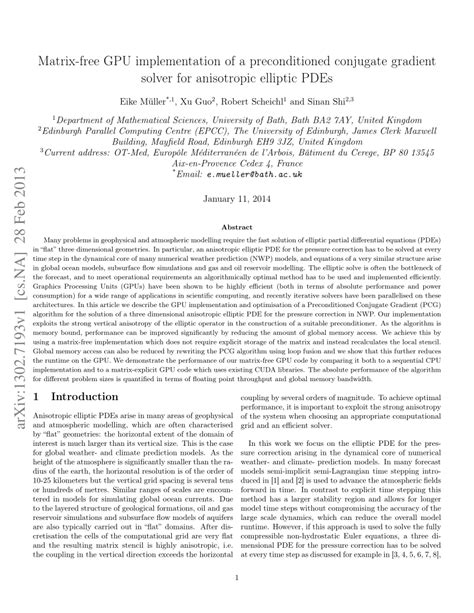pdf matrix free gpu implementation of a preconditioned conjugate gradient solver for