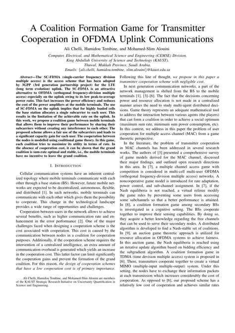 pdf a coalition formation game for transmitter cooperation in ofdma uplink communications