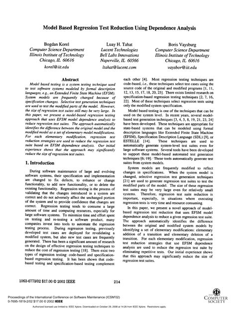 pdf model based regression test reduction using dependence analysis