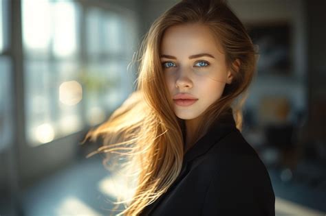 Premium Photo Portrait Of A Beautiful Young Woman With Long Blond Hair And Blue Eyes