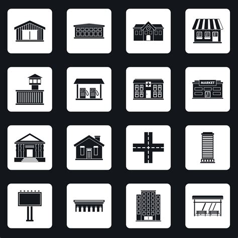 City Infrastructure Items Icons Set Squares Vector Vector Art