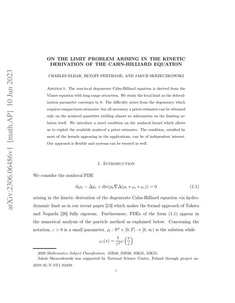 pdf on the limit problem arising in the kinetic derivation of the cahn hilliard equation