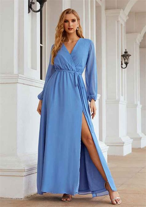A Line V Neck Chiffon Long Floor Length Wedding Party Mother Of The