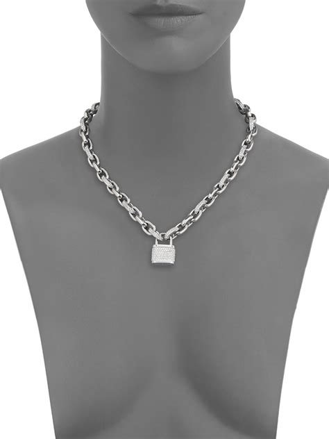 Michael kors PavÉ Padlock Chain Necklace Silvertone in Metallic Lyst