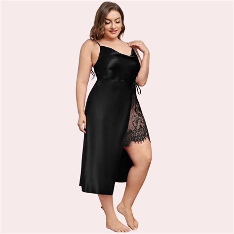 Satin Nightgown With Slit For Plus Size Women Satin Night Dress For Women Luxury Satin