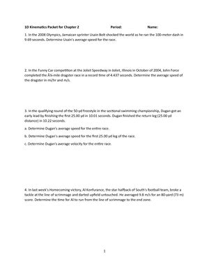 Worksheet 3 Displacement And Velocity AHS Physics Name