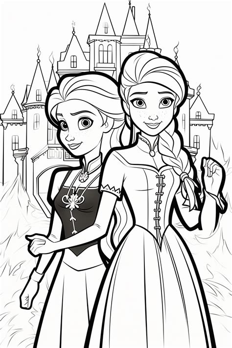 Anna Y Elsa En El Castillo Como Plantilla Para Colorear Dibujos Para