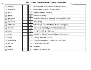 Ghost Vocabulary Chapters 7 10 Matching Crossword Word Search Package