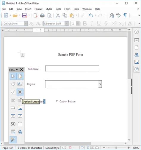 how to create a fillable pdf form in libreoffice