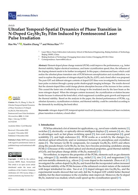pdf ultrafast temporal spatial dynamics of phase transition in n doped ge2sb2te5 film induced