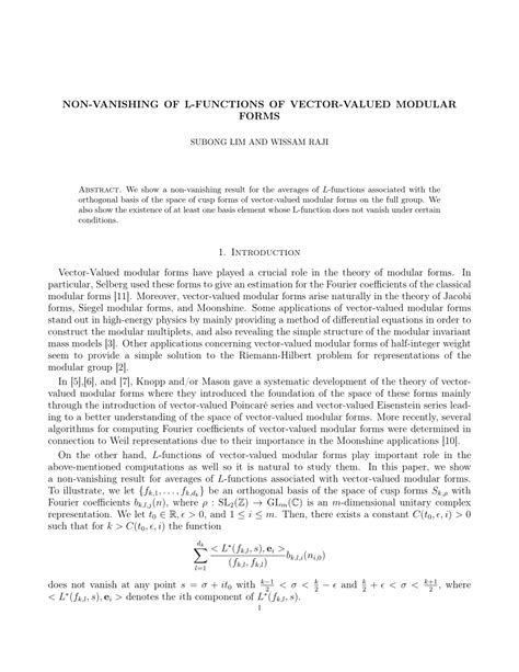 pdf non vanishing of l functions of vector valued modular forms