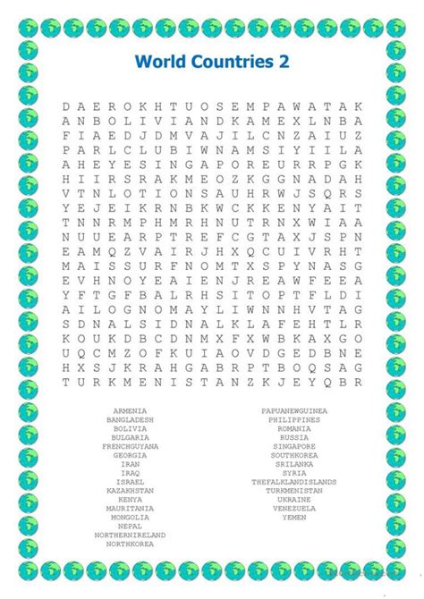 World Countries Wordsearch 2 English Esl Worksheets For Word Search