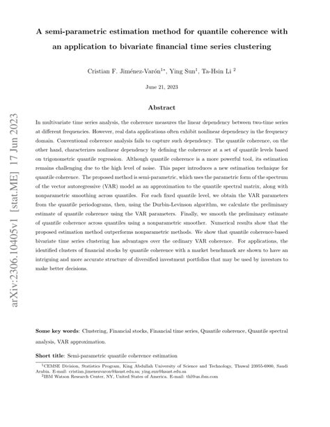 pdf a semi parametric estimation method for quantile coherence with an application to