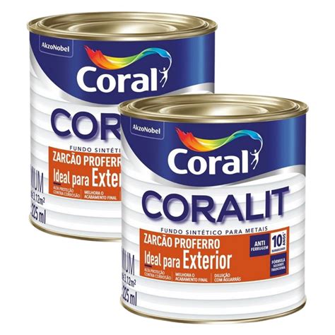 Kit 2uni Coralit Zarcão Proferro Anti Ferrugem Premium 900ml Coral
