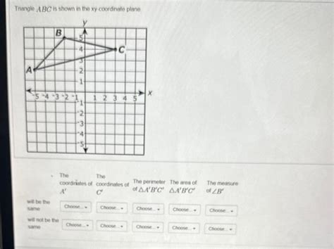 solved thangle abc is shown in the xy coordinate plane the