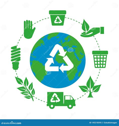Earth Planet With Recycle Arrows And Ecology Icons Stock Vector