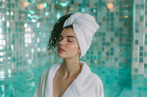 Premium Photo A Woman In A White Bathrobe At A Bathhouse Concept Home