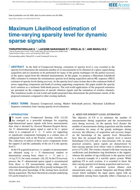 pdf maximum likelihood estimation of time varying sparsity level for dynamic sparse signals