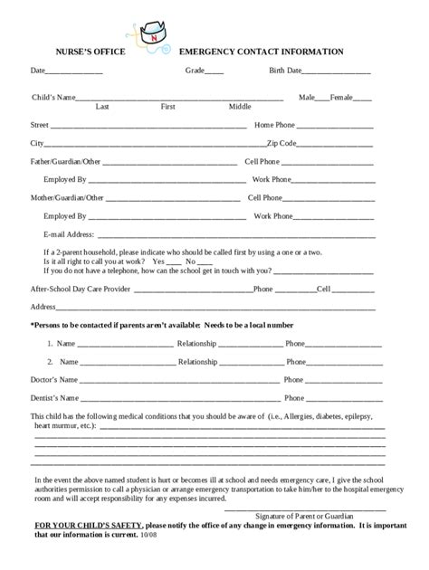 Northgate School District Emergency Contact Ination Doc Template