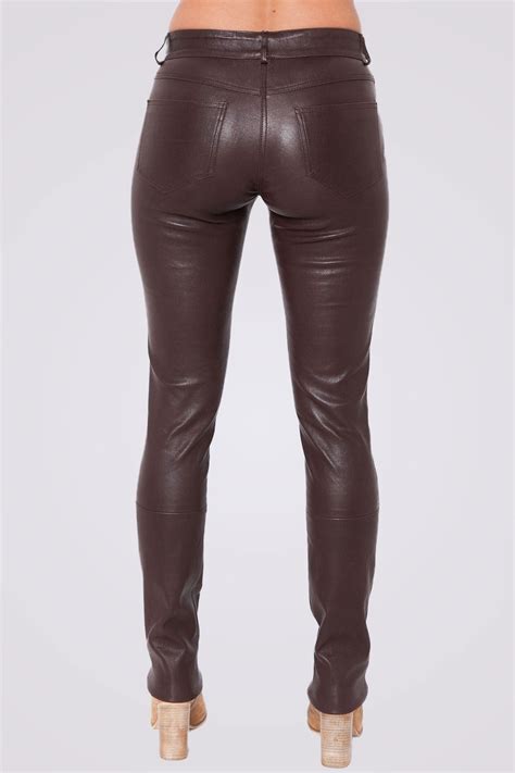 Pantalon En Cuir D Agneau Stretch Marron Ventcouvert Agnes Cesare