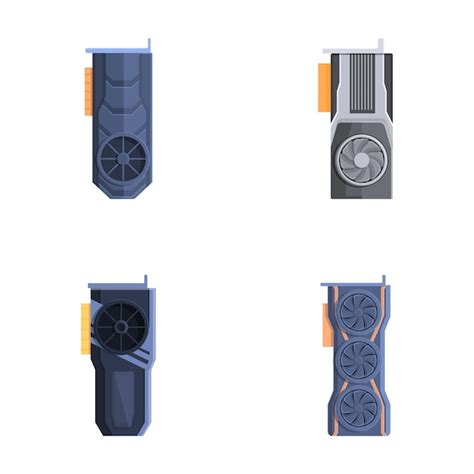 Iconos de tarjetas gráficas conjunto de vectores de dibujos animados