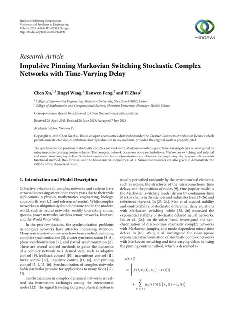 pdf impulsive pinning markovian switching stochastic complex networks with time varying delay