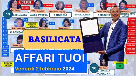 Affari tuoi venerdì 2 febbraio 2024 con la Basilicata I pacchi aperti