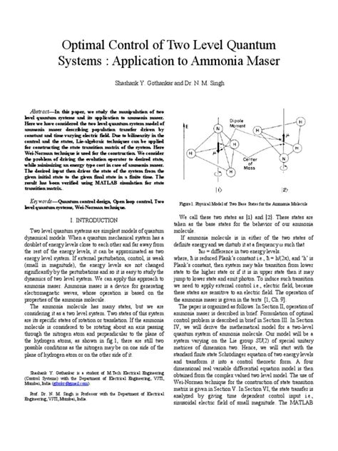 optimal control of two level quantum systems application to ammonia maser pdf energy level