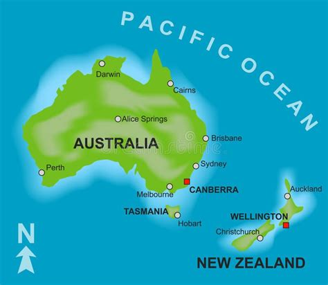 Map Of Australia And New Zealand A Stylized Map Showing The Countries