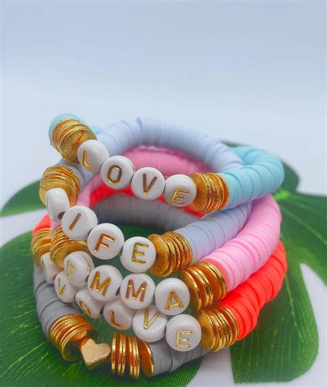 New Heishi Disc Beaded Bracelet Name Bracelet Custom Etsy