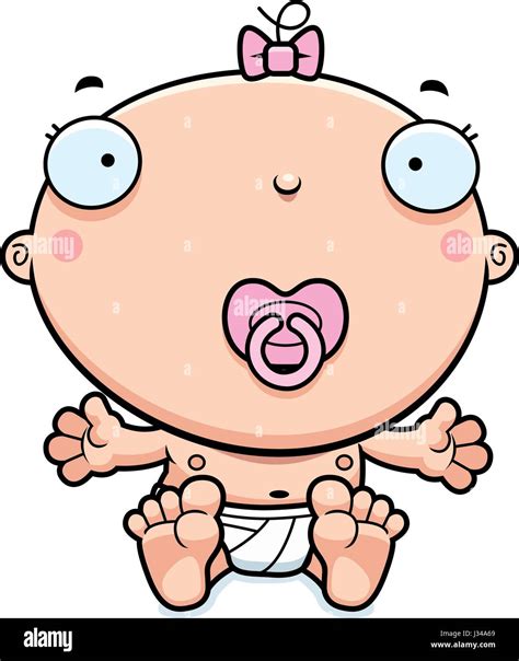 A Cartoon Illustration Of A Baby Girl With A Pacifier Stock Vector
