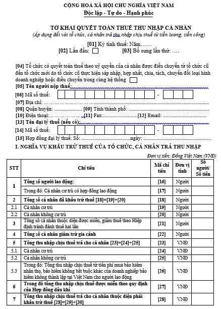 Cách điền tờ khai quyết toán thuế TNCN theo mẫu số 05 QTT TNCN