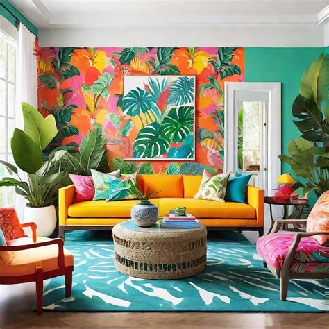 Premium AI Image A Bright And Cheerful Tropical Living Room With