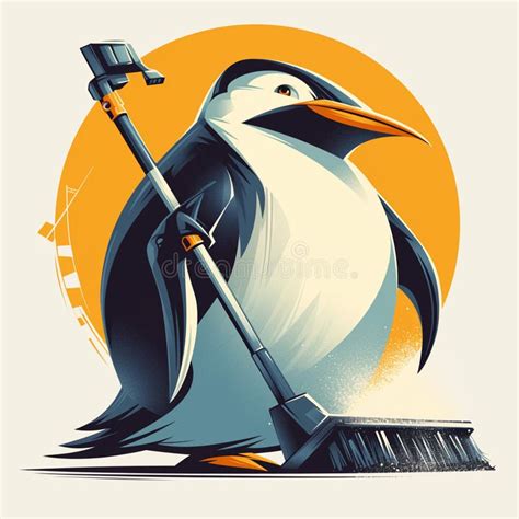 A Diligent Penguin Sanitation Worker Cartoon Style Stock Vector