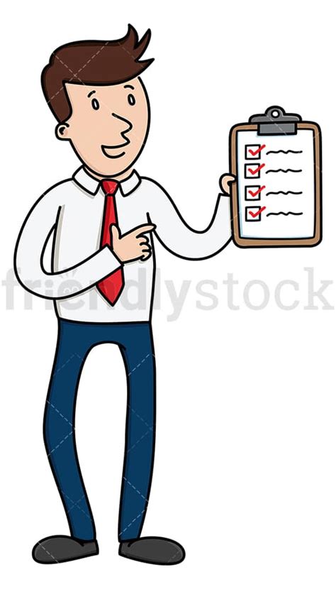 Talking Businessman Holding Checklist Cartoon Clipart Vector