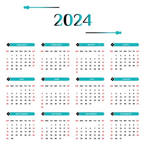 Kalender Tahunan 2024 Dengan Bentuk Geometris Unik Berwarna Hijau Dan