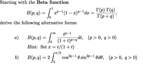 solved starting with the beta function b p q integral