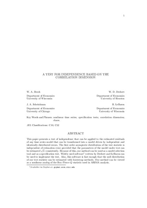 pdf a test for independence based on the correlation dimension w davis dechert