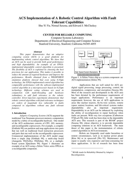 pdf acs implementation of a robotic control algorithm with fault tolerant capabilities