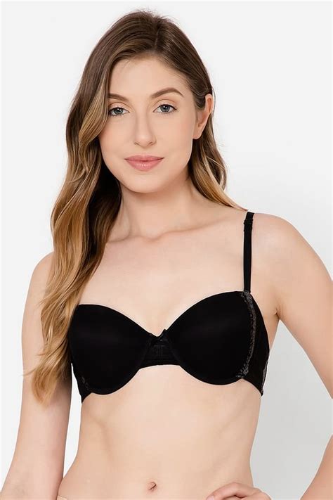 Buy Padded Underwired Demi Cup Strapless Balconette Bra In Black Online