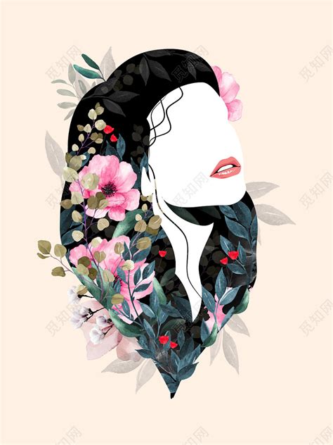 矢量创意水彩花卉人物头像妇女节素材免费下载 觅知网