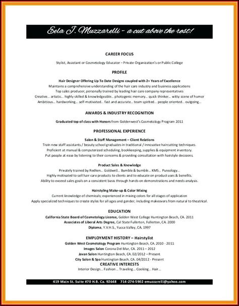 Cosmetology Resume Templates Template Resume Examples Or Joo Wz