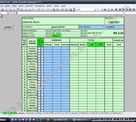 Planilha Cart O De Ponto E Controle De Horas Extras Loja De