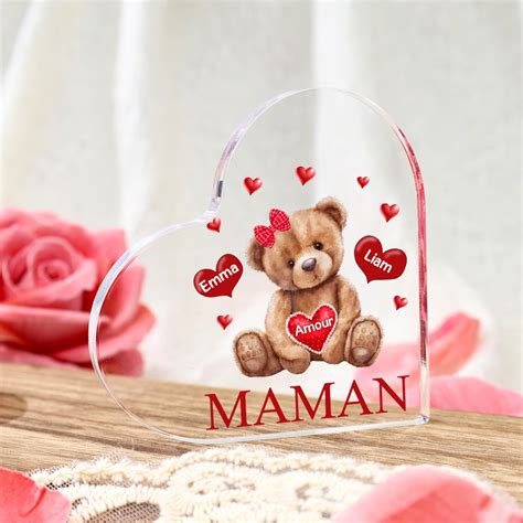 Jessemade Fr Ma Maman Mamie Plaque Acrylique Ours En Forme De C Ur