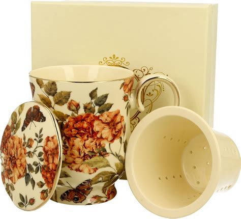 Duo Kubek Porcelanowy Z Zaparzaczem I Pokrywką Ecru 450Ml 3757