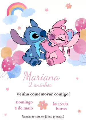Convite aniversário Stitch e Angel Edite grátis nosso editor online