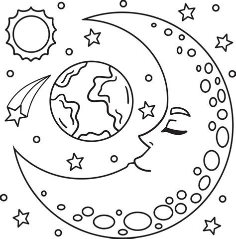Página para colorear de luna creciente durmiendo para niños 10993603