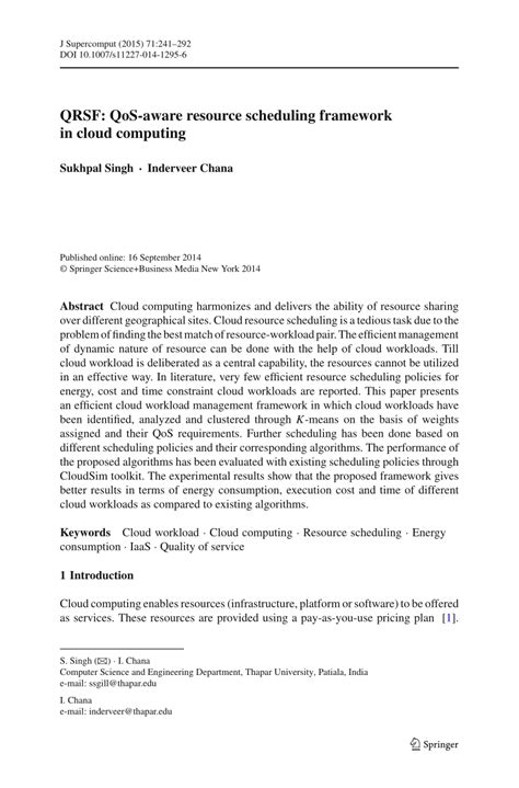 pdf qrsf qos aware resource scheduling framework in cloud computing