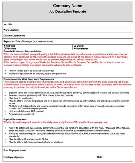 Job Description Format Template Images And Photos Finder