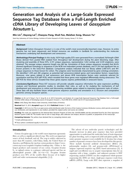 pdf generation and analysis of a large scale expressed sequence tag database from a full